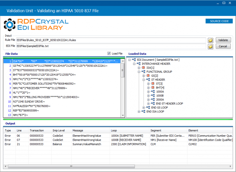 EDIValidationUnit – Validating EDI File – RDPCrystal EDI Library